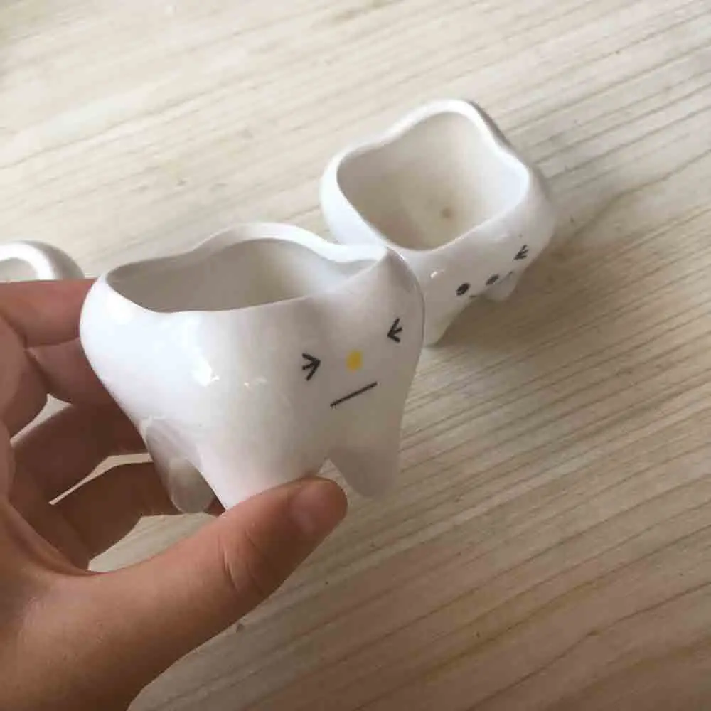 Cute tooth pot vase creative ceramic cartoon tooth flower pot succulent ...