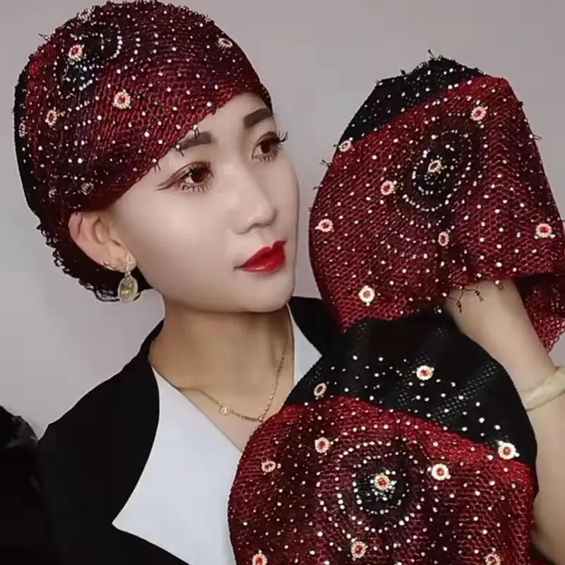 Elegant Flower Beading Women's Turban Hat Winter Women Muslim Headscarf ...