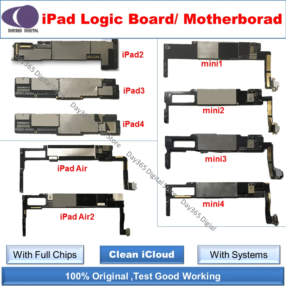 iCloud free Unlocked Logic Boards for ipad 2 3 4 5 Air air2 Motherboard ...