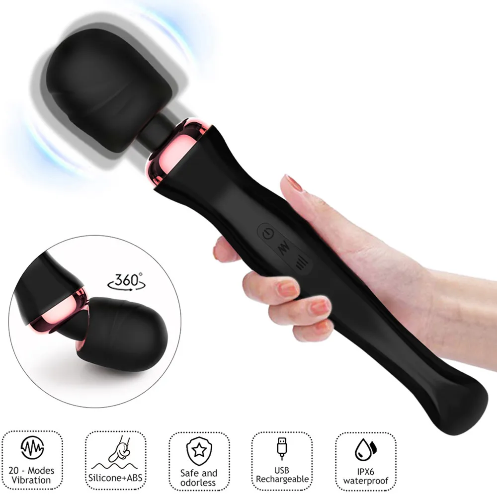 20 Modes Usb Cordless Body Massage Magic Wand Massager With Memory