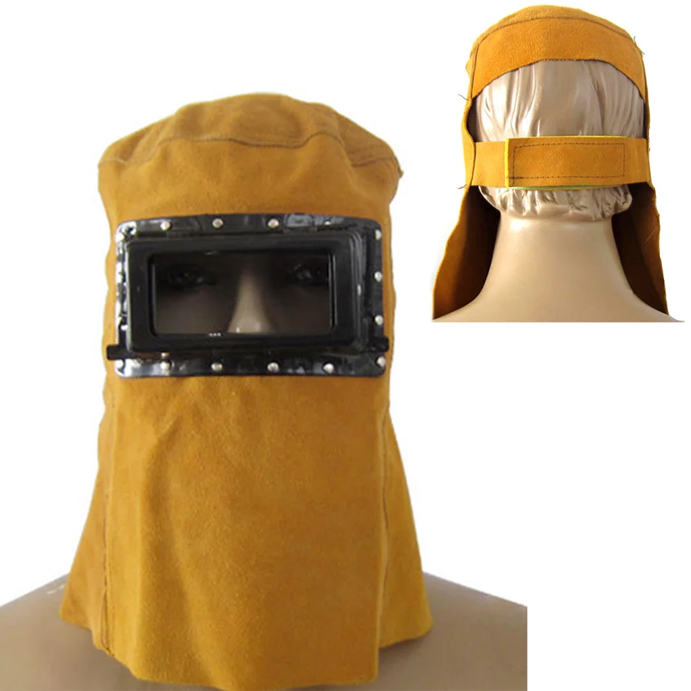 Leather Electric Welding Work Hood Helmet Mask Full Face Protector Cap ...