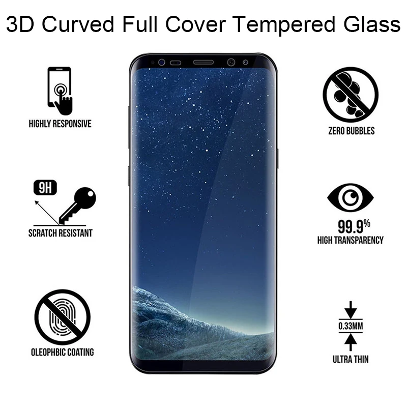 3D изогнутое закаленное стекло для samsung Galaxy S9 S8 Plus Защитное стекло для экрана ...