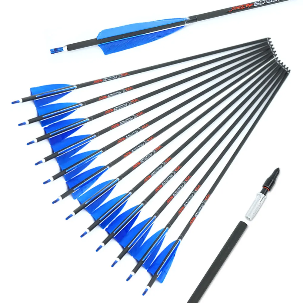 12pcs ID6.2mm 31 32inches Archery 100% Pure Carbon Arrows Spine 250 300 ...