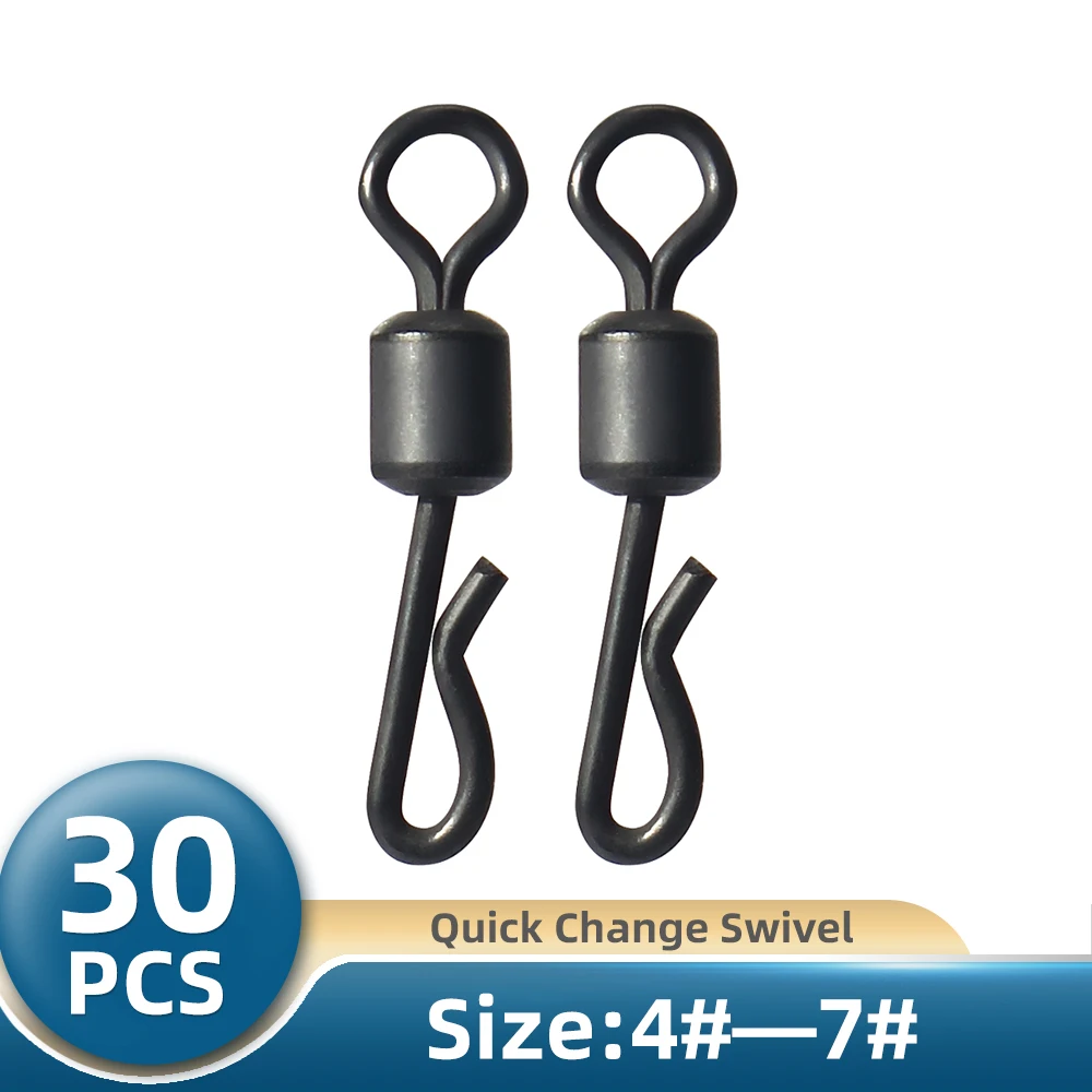 DNDYUJU-30pcs-Matt-Black-Rolling-Quick-Change-Swivels-Carp-Rigs-Body-Q-shaped-Swing-Snap ...