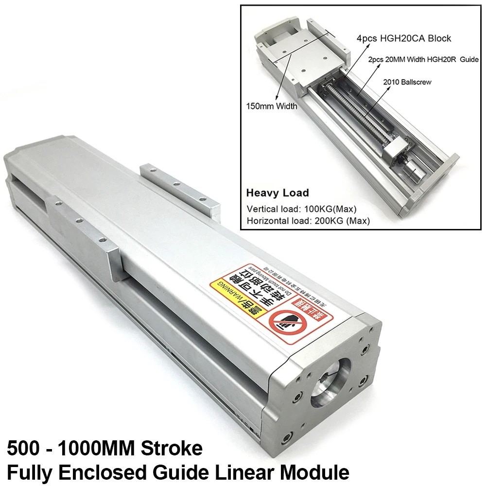 500-1000mm Stroke Fully Enclosed Guide Linear Module 200kg Heavy Load ...