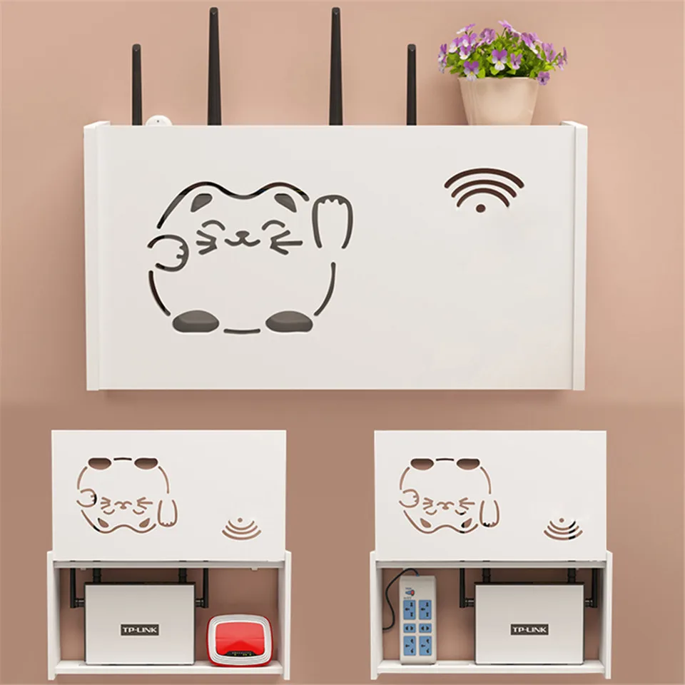 Wifi Router Storage Box PVC Panel Wall Shelf Wall mounted Plug Board ...