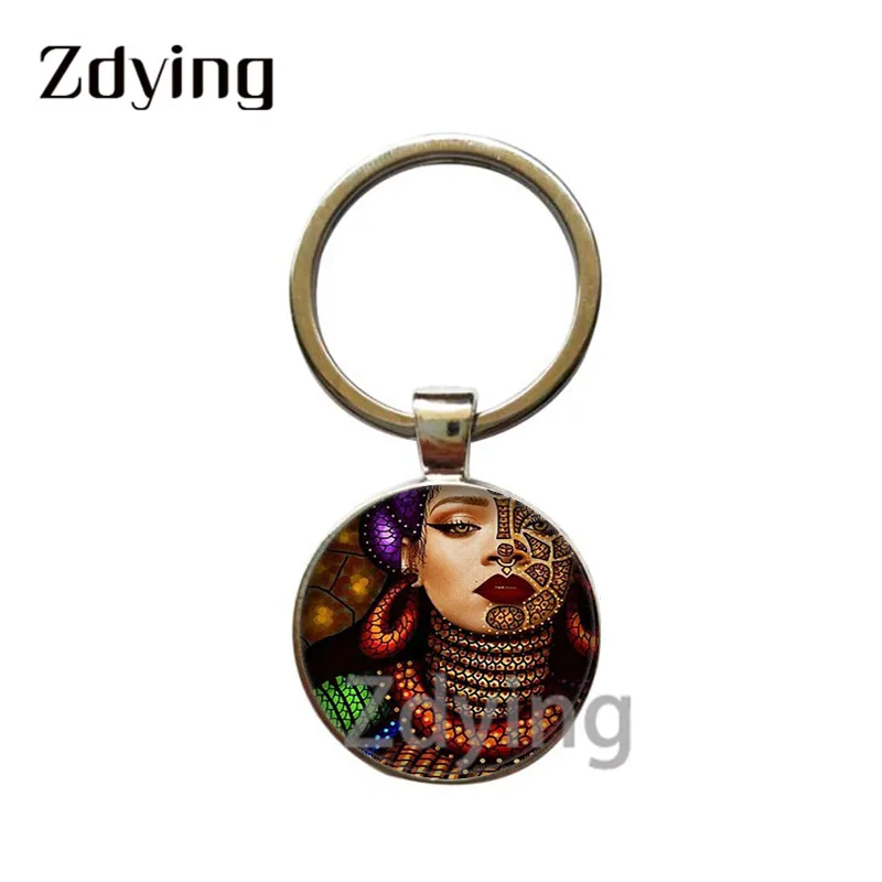 Zdying African Woman Girls Afro Oil Painting Glass Cabochon Keychains ...