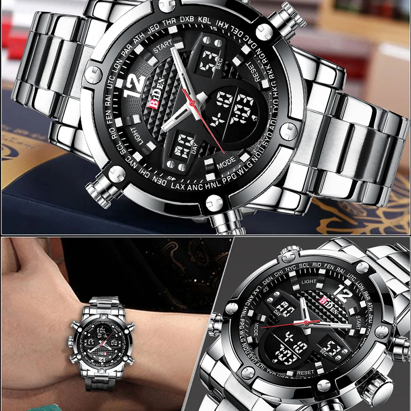 BIDEN Big Dial Dual Display Sport Watch Men Waterproof Military Digital ...
