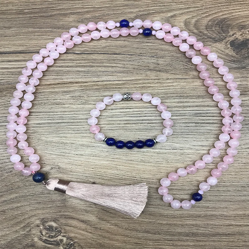 8mm Rose Quartz Lapis Lazuli Japamala Set Meditation Yoga Spiritual ...