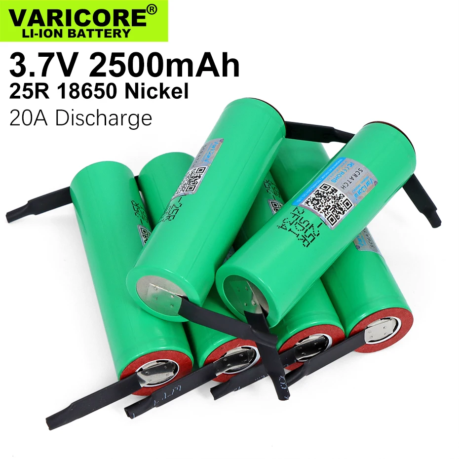 VariCore 정품 18650 2500mAh 배터리, INR1865025R 3.6 V 방전 20A 전용 배터리 전원 및 DIY ...
