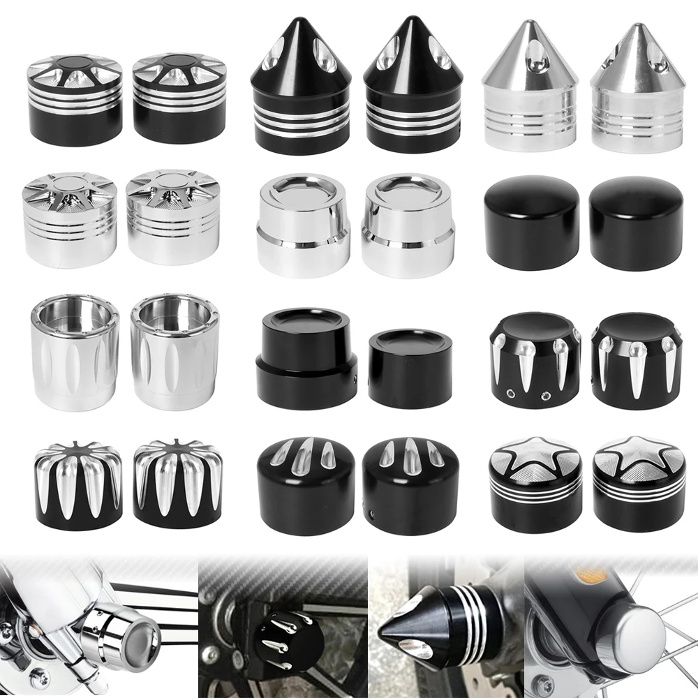 2x-Motorcycle-Front-Axle-Nut-Covers-Caps-Aluminum-Black-Chrome-For ...