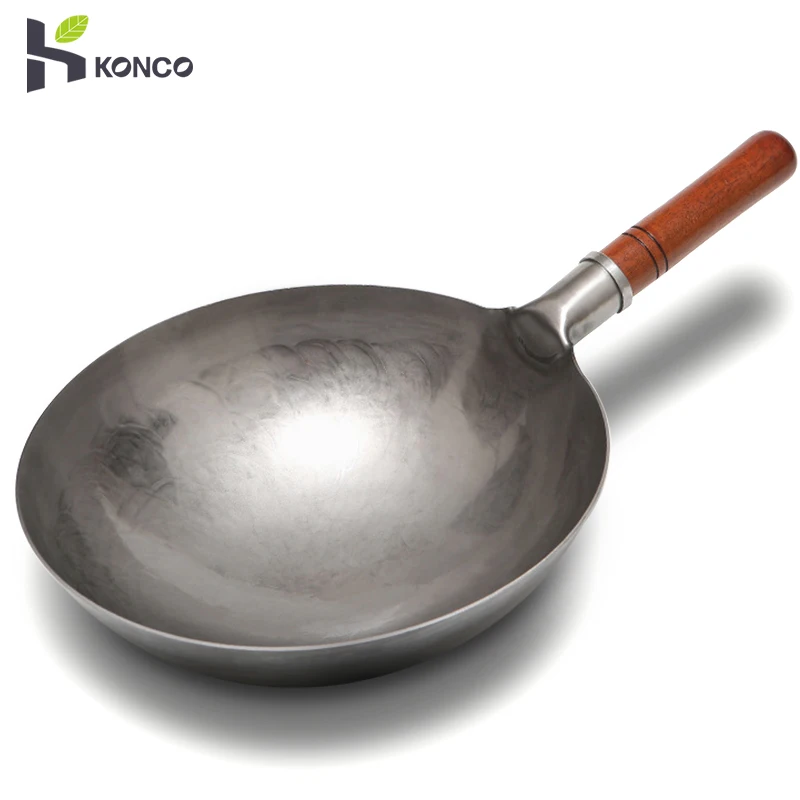 KONCO-Chinese-Traditional-Hand-beaten-wok-No-Coating-Iron-Wok-with ...