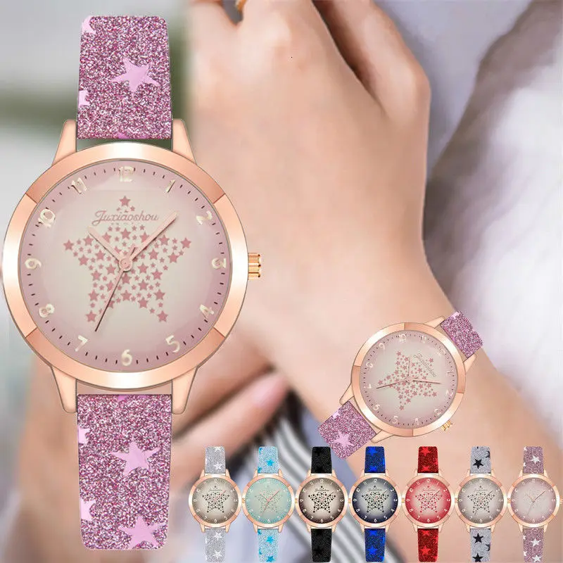 Fashion Women Watch Star Dial Quartz Watches Casual Matte Leather Strap ...