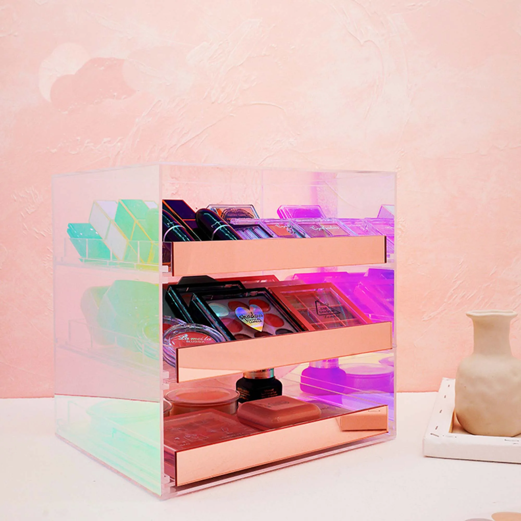 Acrylic Drawer Makeup Storage Box Large Colorful Eyeshadow Pan Cushion ...