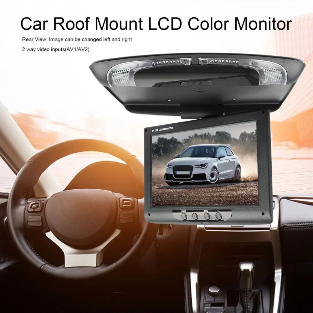 New 9 inch Screen Car Roof Mount LCD Color Monitor Flip Down Screen ...