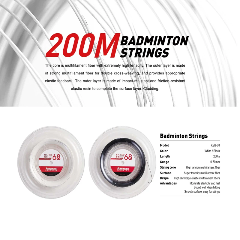 Kawasaki-200m-Badminton-Strings-Durable-Repulsion-Power-High-Repulasion ...