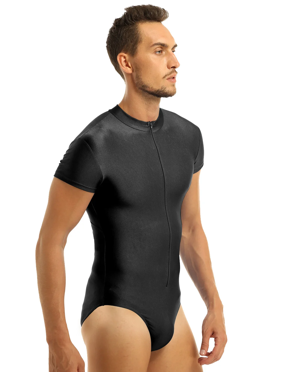 iiniim Mens Dance Costumes Front Zipper High Cut Stretch Bodycon ...