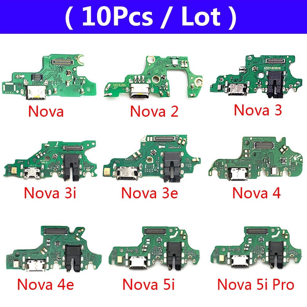 Placa de carregamento pcb flexível, 10 para huawei nova 2 plus 2s 3 3i 3e 4 4e 5 5i pro ...