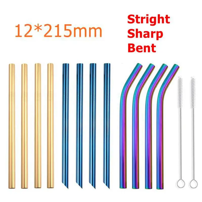 4pcs 12mm Metal Drinking Straw Reusable 304 Stainless Steel Straws Set ...