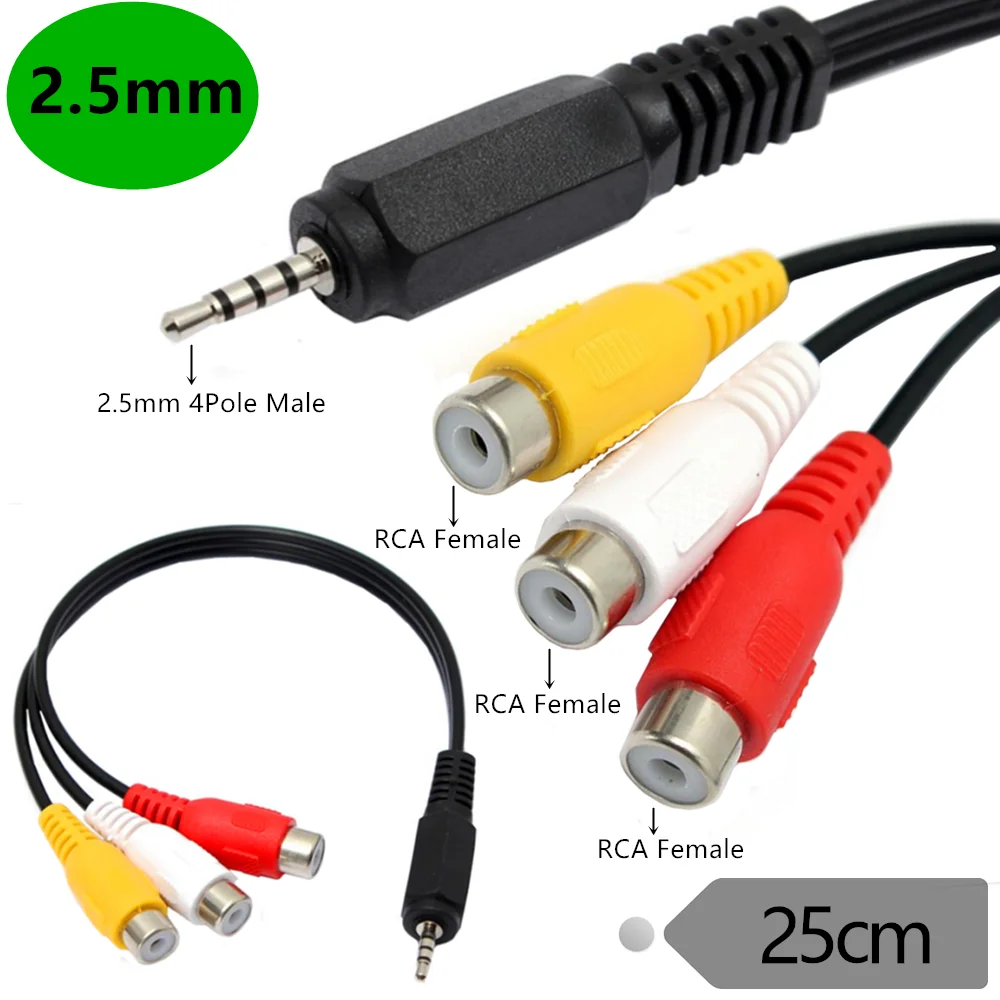 ERE 2.5mm 3RCA 케이블, 2.5mm 4 극 소형 AV Male 3RCA Female 비디오 케이블 스테레오 잭| | - AliExpress