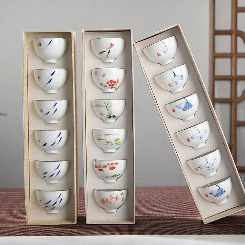 선물 상자 차 컵 빈티지 세라믹 도자기 일본 스타일 찻잔 사무실 마스터 작은 차 그릇 물 컵 음료 용기 차 용품 50ml 6