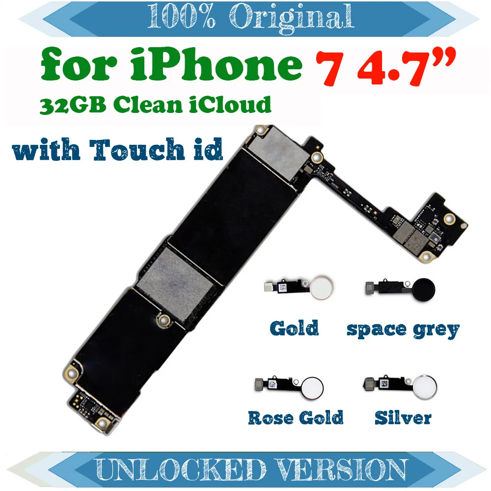 Livre Icloud Para Iphone 7 Placa-mãe 32gb 128gb 256gb Usado Mainboard Nenhum Toque Id/com Toque ...