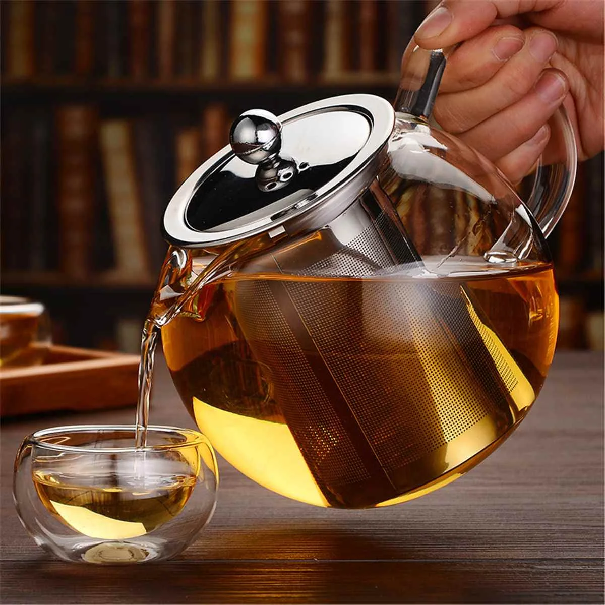 600/950/1300ml Glass Stainless Steel Teapot with Infuser Filter Lid ...