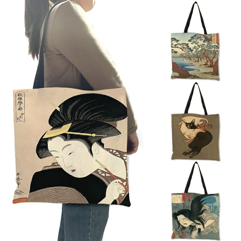B06130 Fabric Womens Totes Handbags Ukiyoe Style Japanese Kabuki Print ...