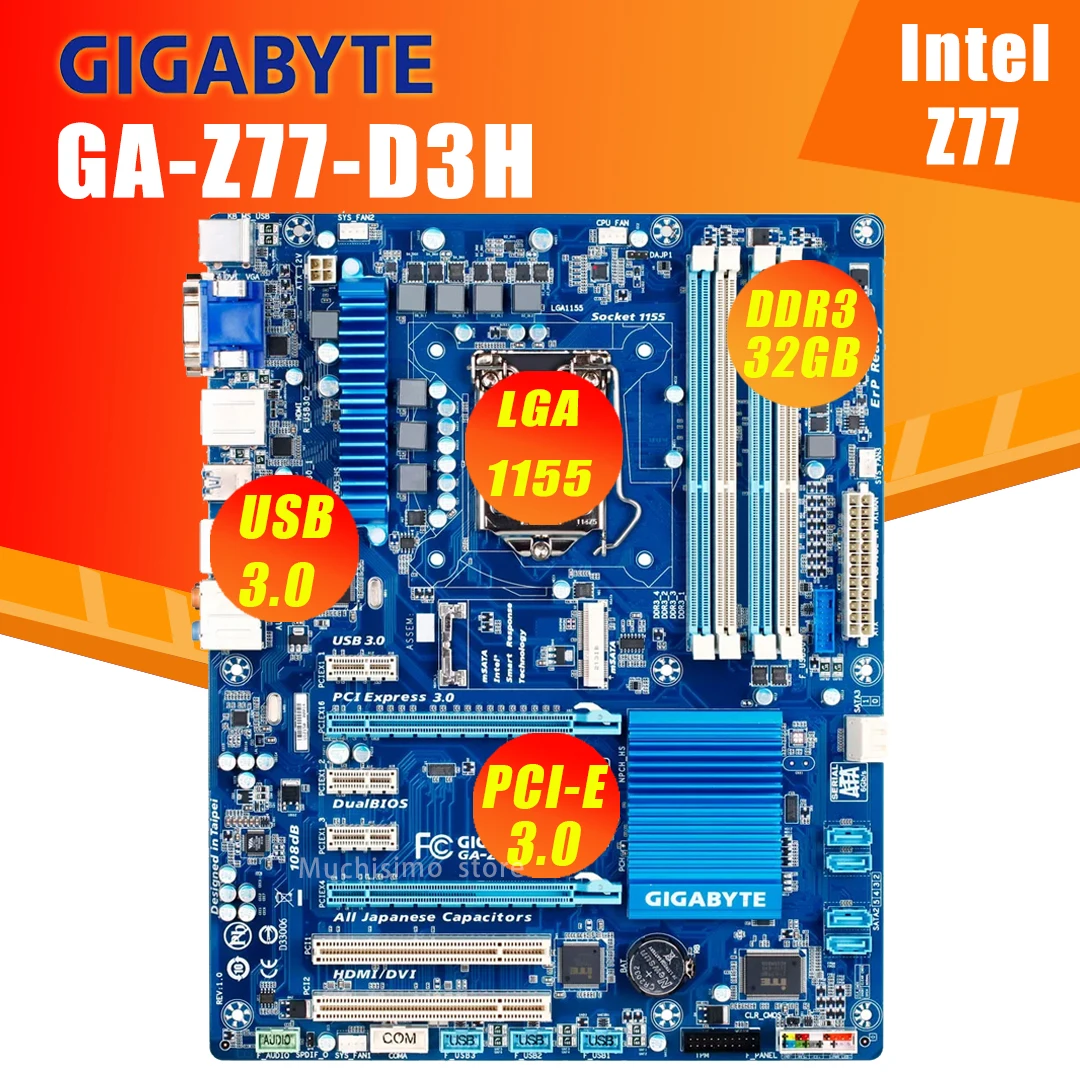 GIGABYTE GA Z77 D3H Motherboard LGA1155 DDR3 PCI 3.0 Desktop GA Z77 D3H ...