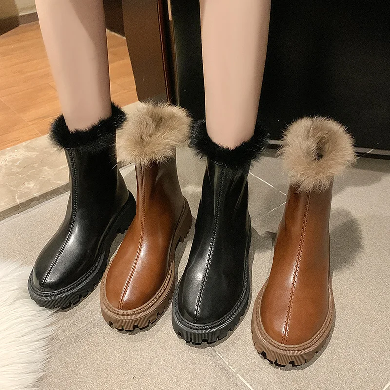 Botas planas de punta redonda para mujer, zapatos de otoño, botines de ...