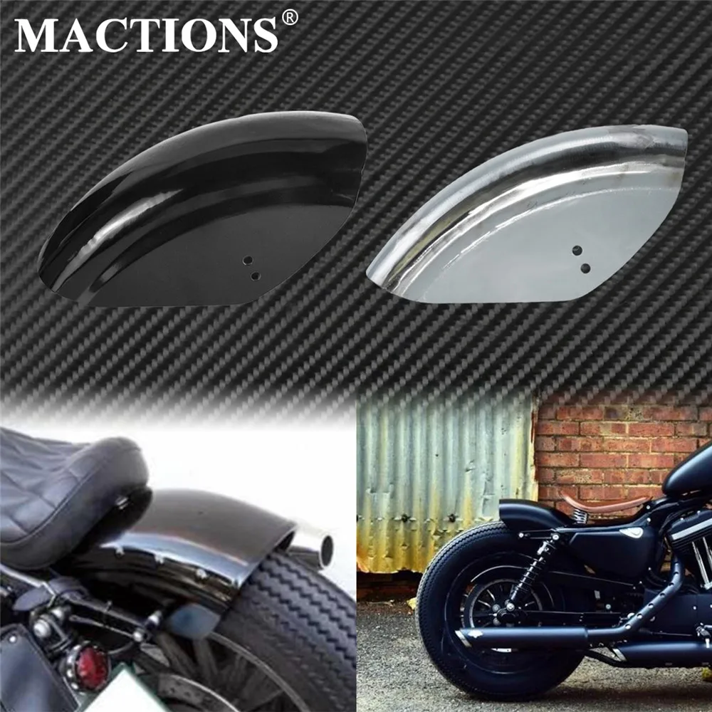 Motorcycle-Short-Flat-Rear-Fender-Mudguard-Cafe-Racer-Black-Chrome ...