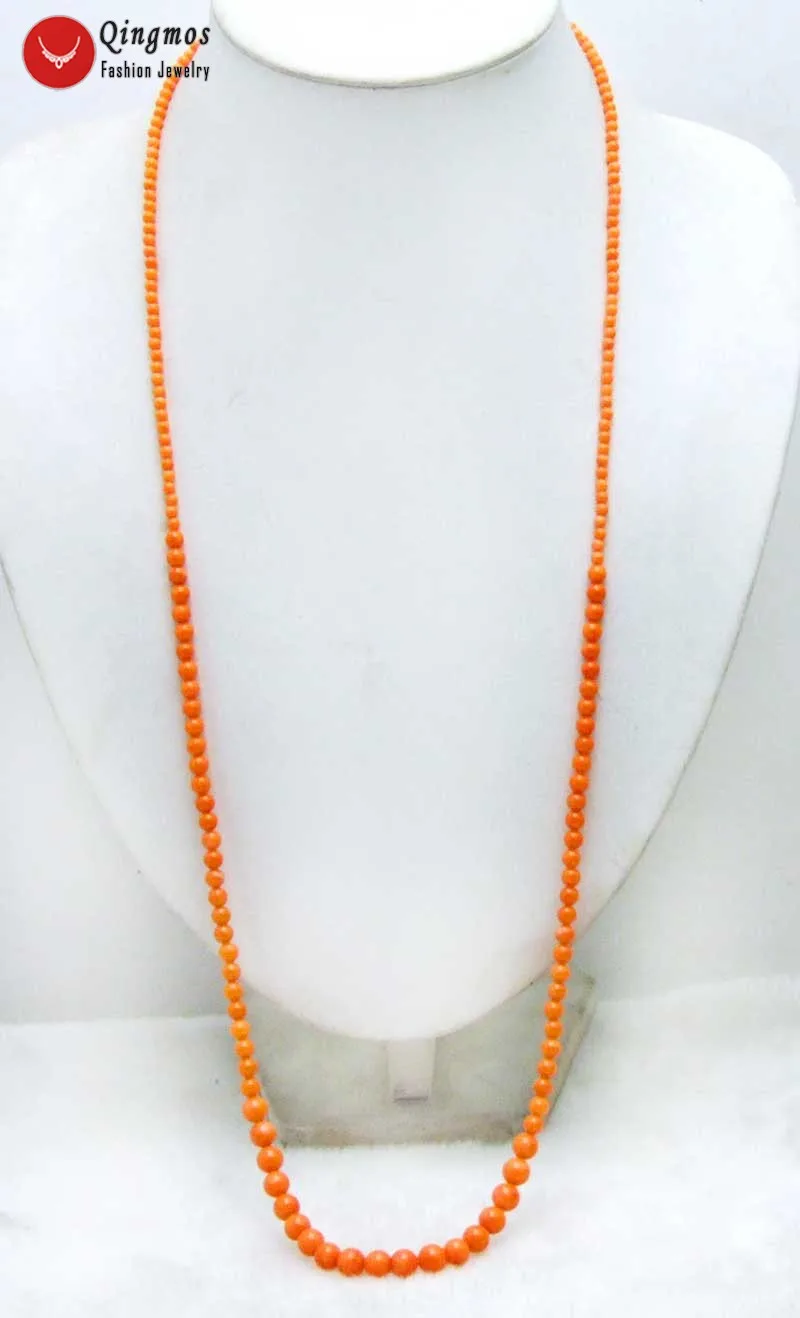 Qingmos collar de Coral naranja Natural para mujer, collar de suéter de ...