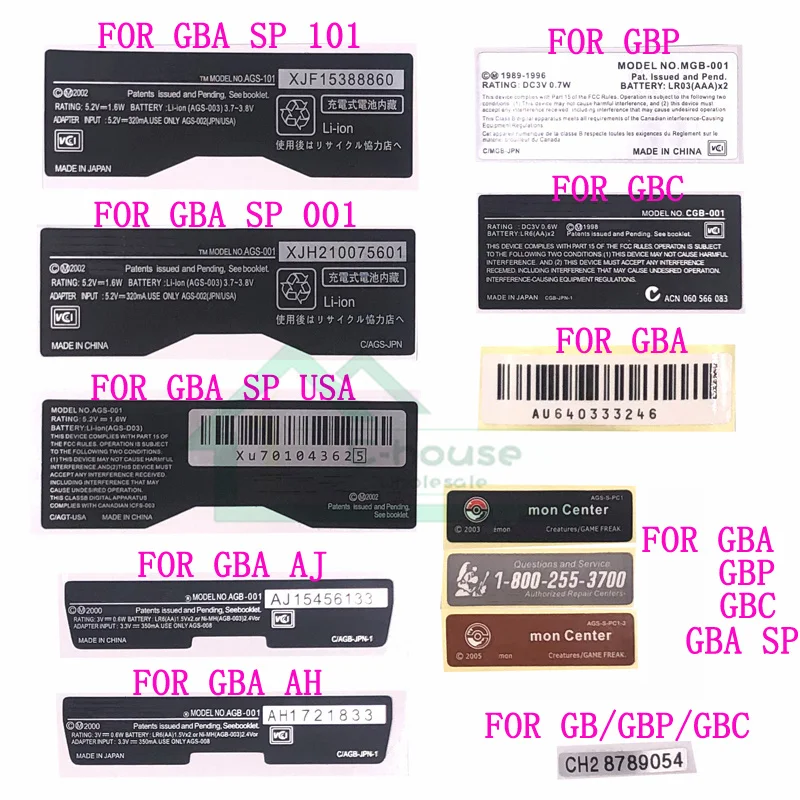 Para Nintendo Gb Substituição Ags-001 Informações Modelo Etiqueta Para ...