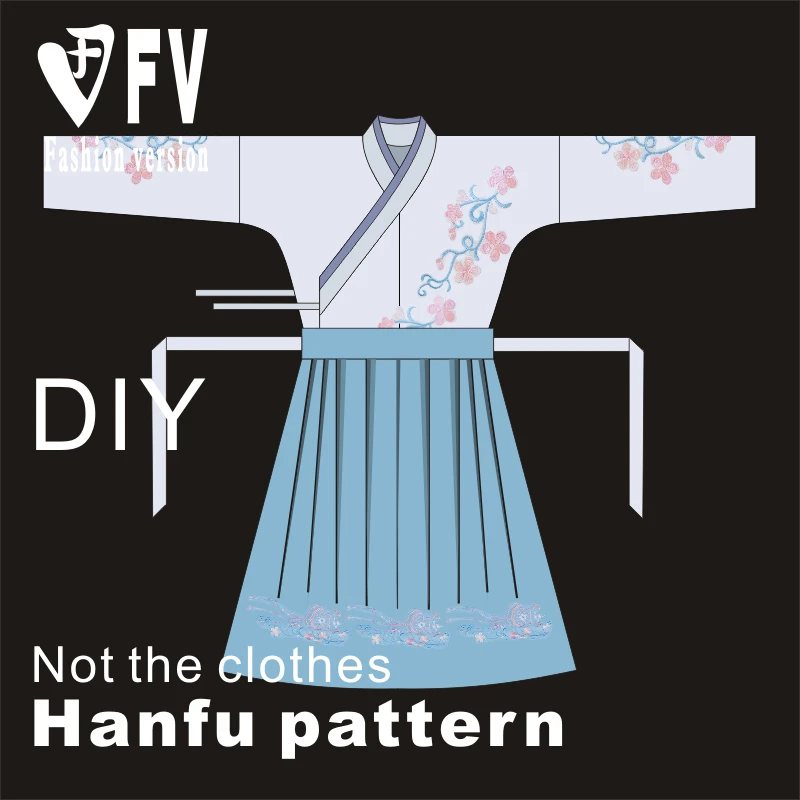 Hanfu pattern ladies cross collar blouse handmade diy pleated skirt ...
