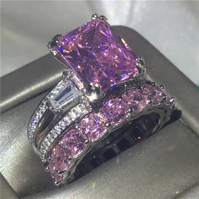 Luxury Eiffel Tower 6ct Lab Pink diamond ring sets 925 Sterling Silver ...