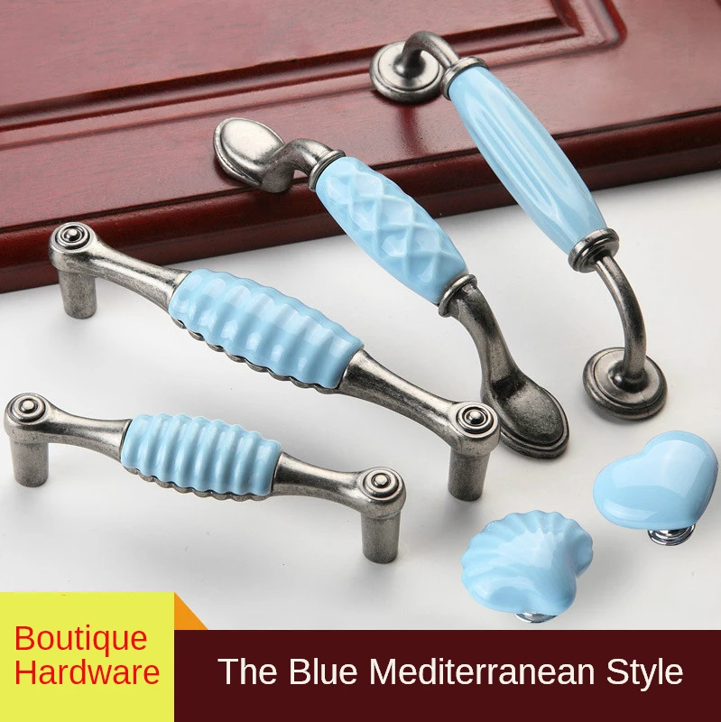 Blue-Ceramic-Handles-Mediterranean-Kitchen-Cabinet-Door-Handle-Wardrobe ...