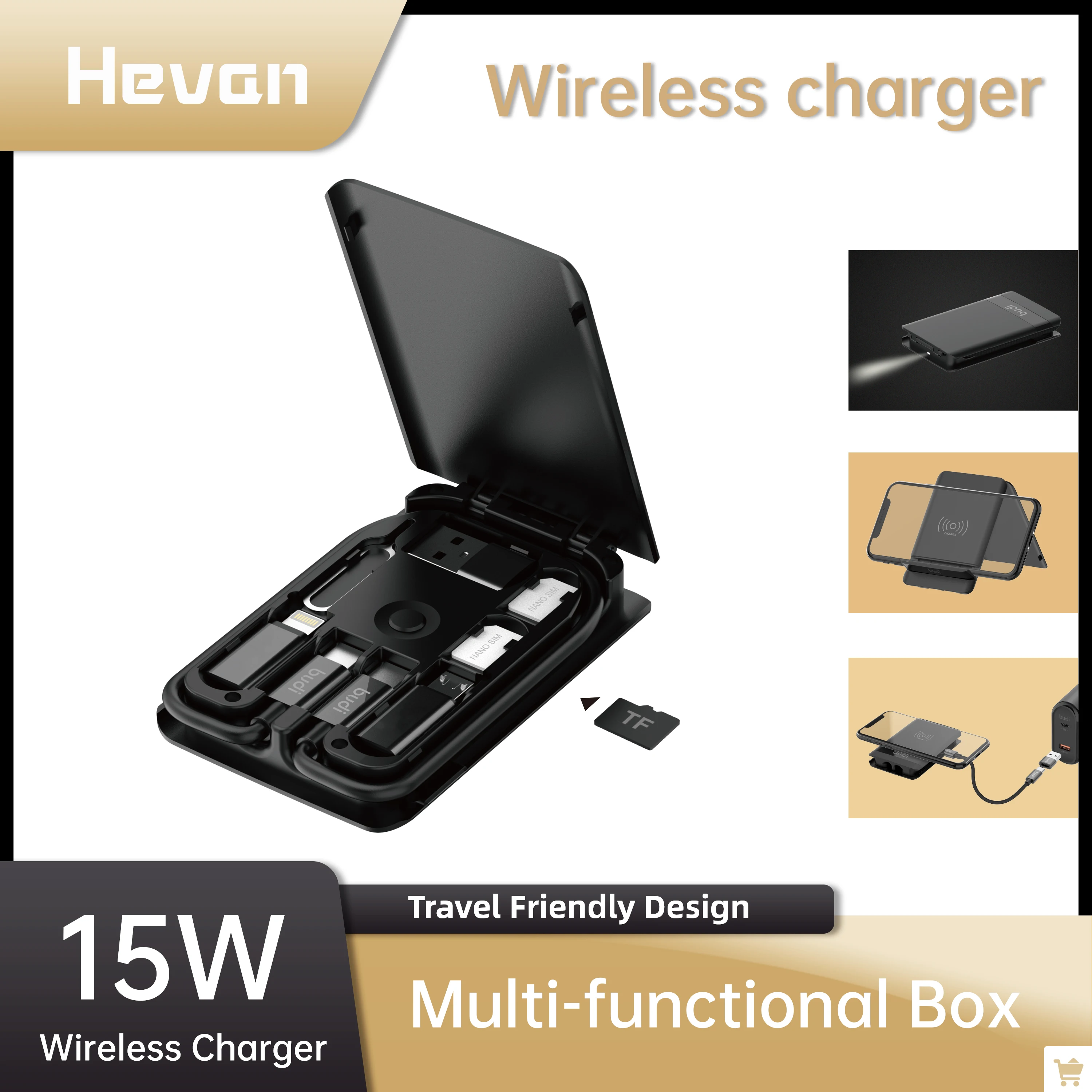 Budi 9 in 1 Multi Function Cable 6 Type Smart Adapter 15W Wireless ...