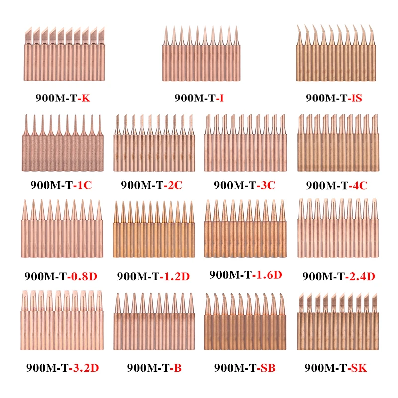 10pcs/lot Pure Copper 900m-t Soldering Tip 900m-t-k 900m-t-i 900m-t-3 ...