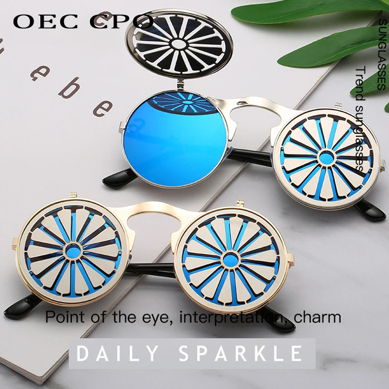 Oec cpo metal redondo steampunk óculos de sol feminino moda windmill ...