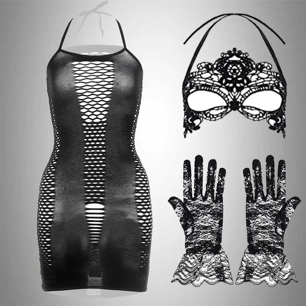 3-IN-1-Set-Exotic-Dress-Mesh-Jacquard-Gloves-Mask-Ball-Masquerade-Women ...
