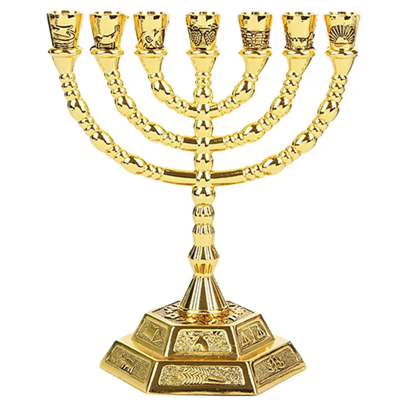 Ouro judaico menorah castiçais religiões candelabros hanukkah 7 ramo ...