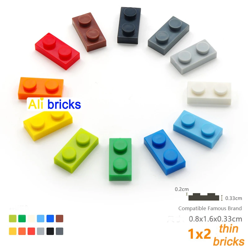 50pcs/lot DIY Blocks Building Bricks Thin 1X2 Educational Assemblage ...