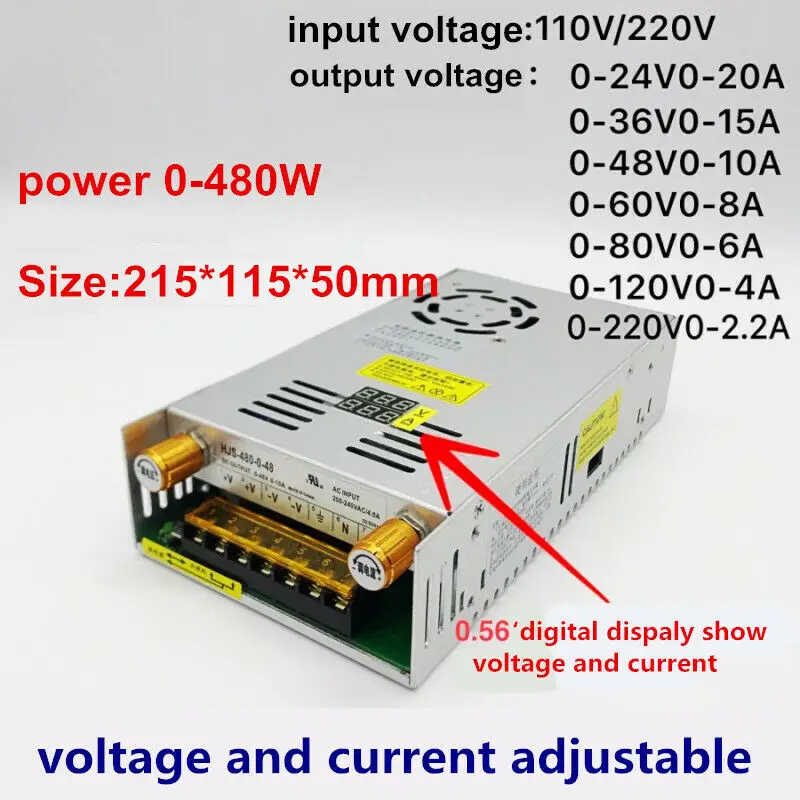 480W Adjustable DC Switching Power Supply 0-12V 24V 36V 48V 60V 80V ...