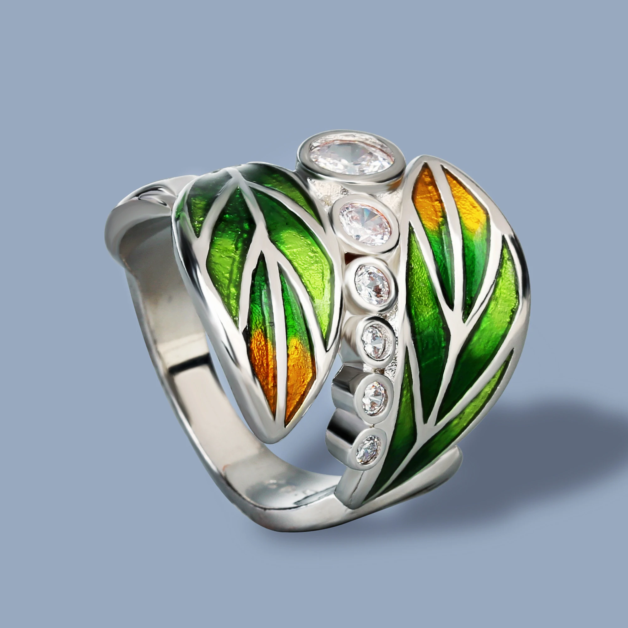New and Unique 925 Silver Women's Green Leaf Ring Exquisite Handmade ...