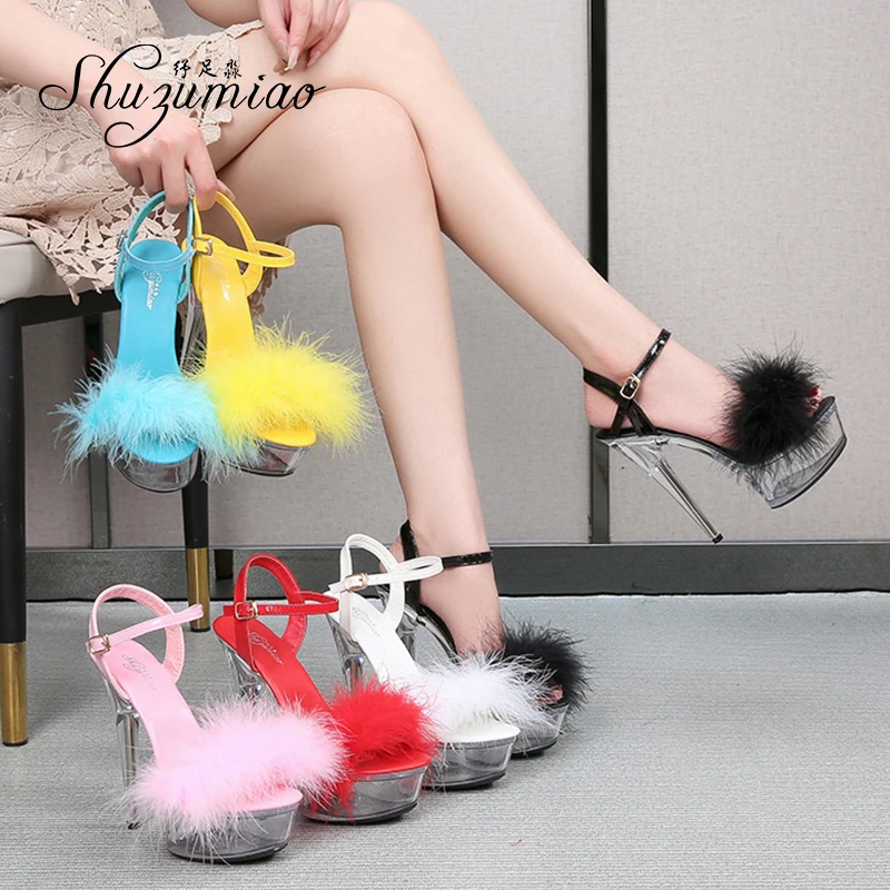 High Heels Platform Sandals | Fur Women Shoes | Fur Party Shoes | Fur ...