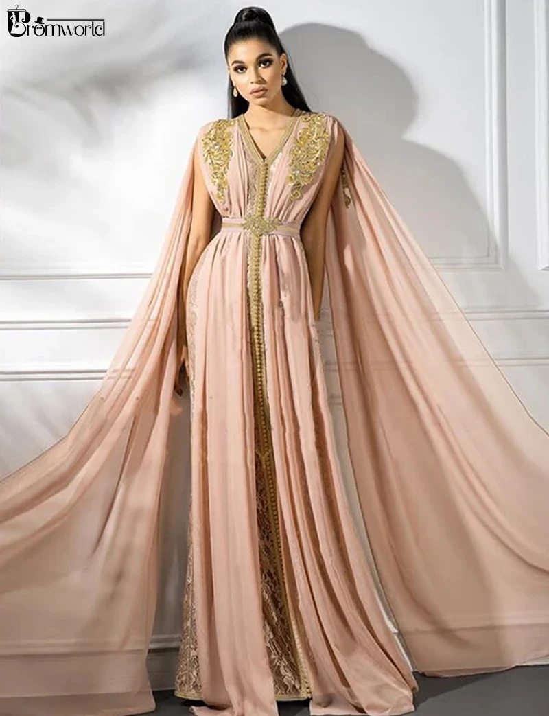 Pink A line Sleeveless Moroccan Caftans Muslim Evening Dresses ...