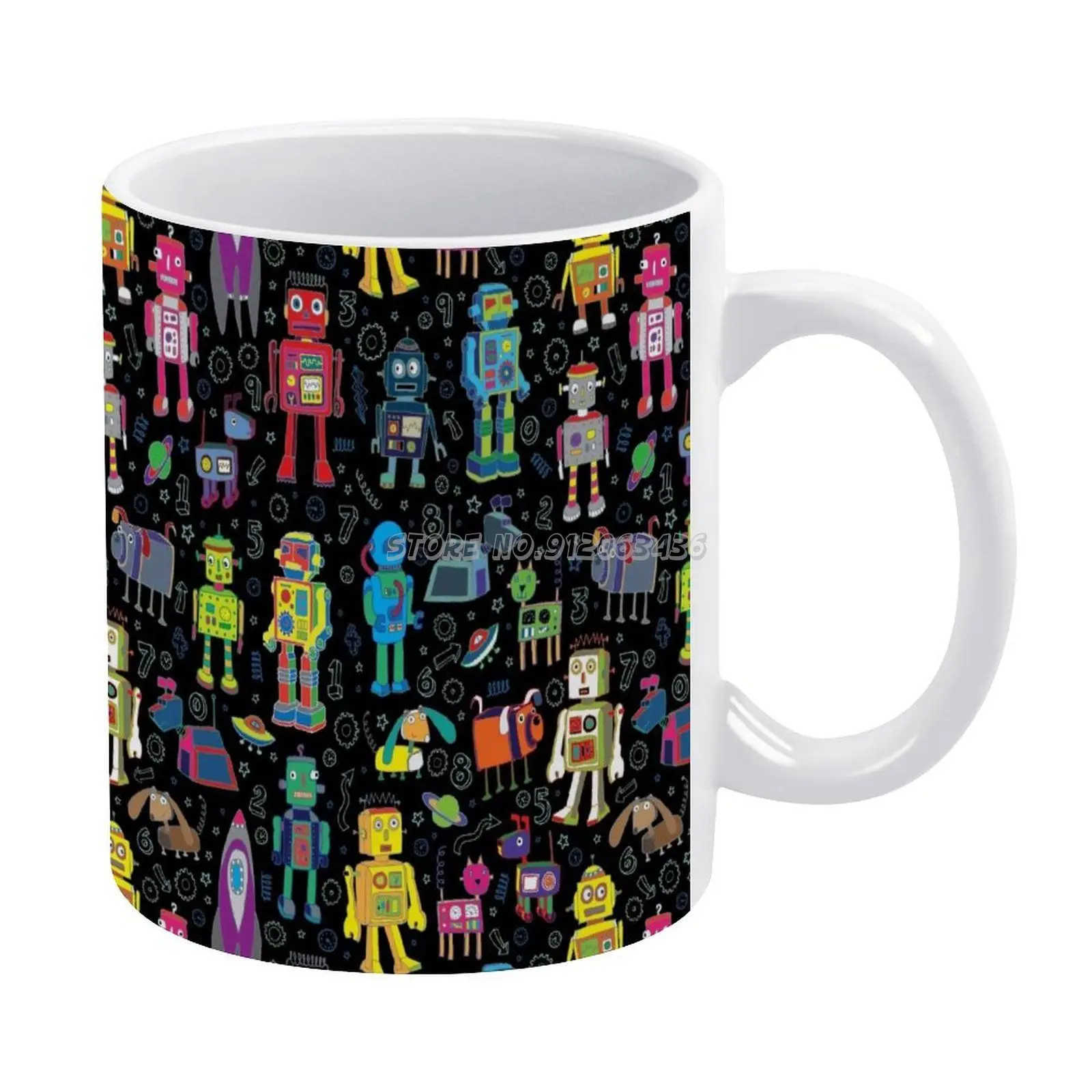 Robots In Fun Pattern By Cecca Designs Coffee Mugs - Mon Science
