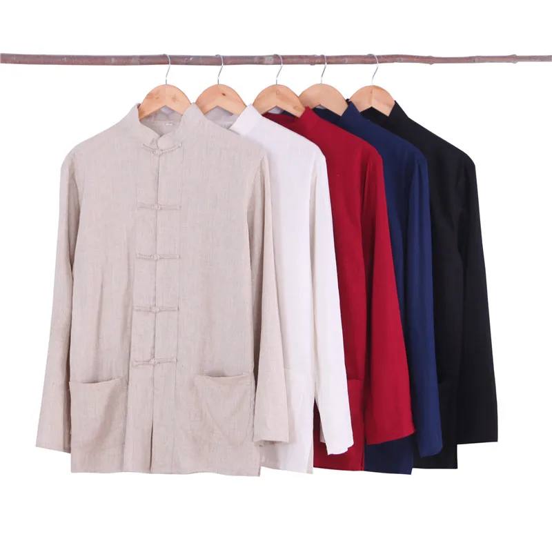 Cotton Linen Tang Suit Men Long-sleeved Hanfu Shirt Novelty Kung Fu ...