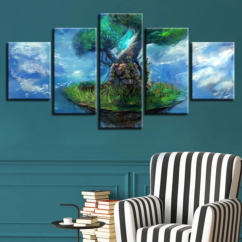 Arte de pared HD impreso, 5 piezas, dibujos animados de Anime, paisaje ...