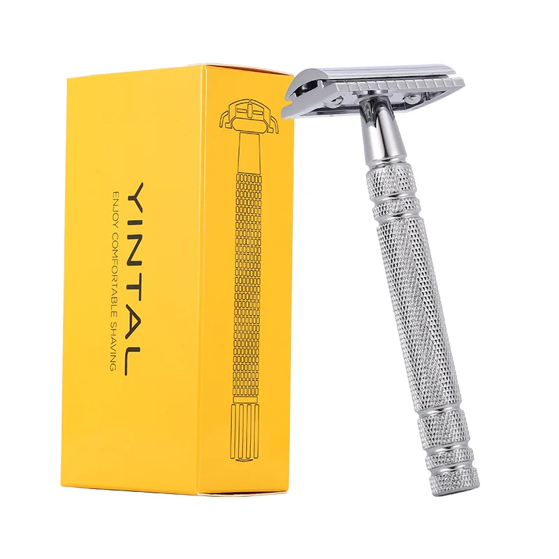 Yintal Bright Silver Men's Classic Double-sided Manual Razor Long ...